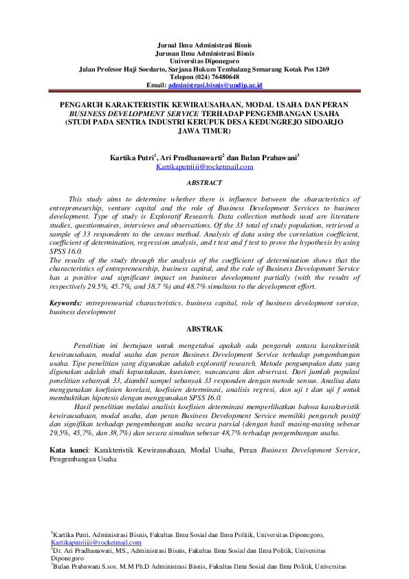 (PDF) Pengaruh Karakteristik Kewirausahaan, Modal Usaha Dan Peran ...