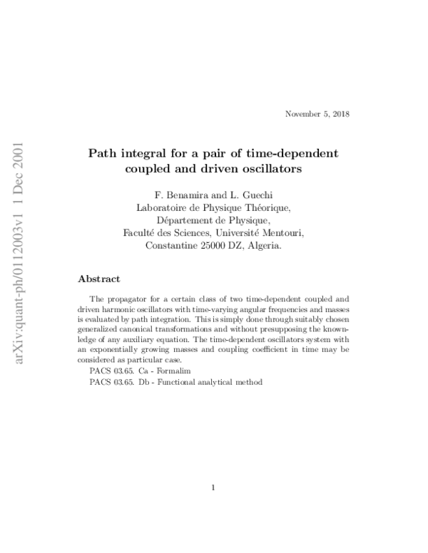 (PDF) Path Integral for a Pair of Time-Dependent Coupled and Driven ...