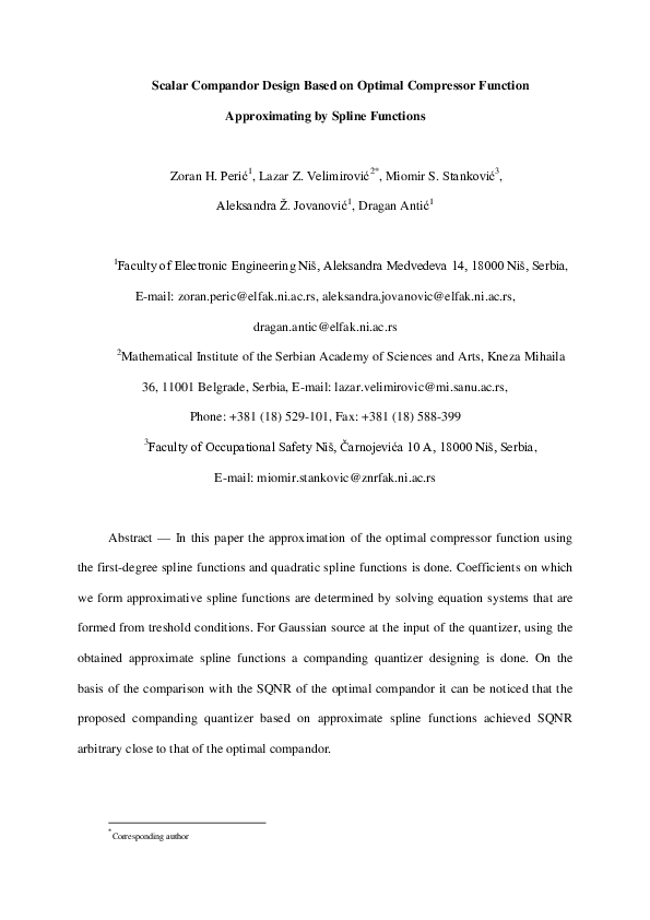 (PDF) Scalar Compandor Design Based on Optimal Compressor Function Approximating by Spline Functions