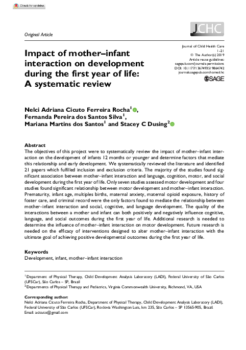 (PDF) Impact of mother–infant interaction on development during the ...