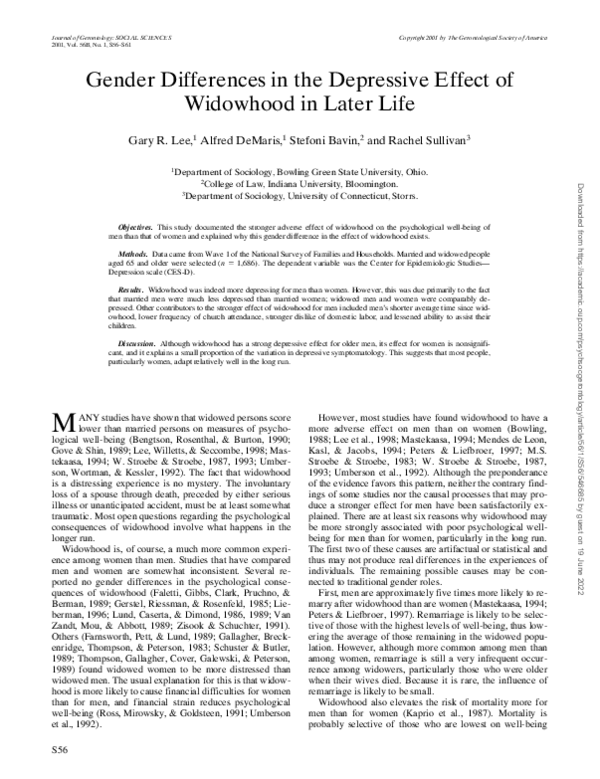 (PDF) Gender Differences in the Depressive Effect of Widowhood in Later ...