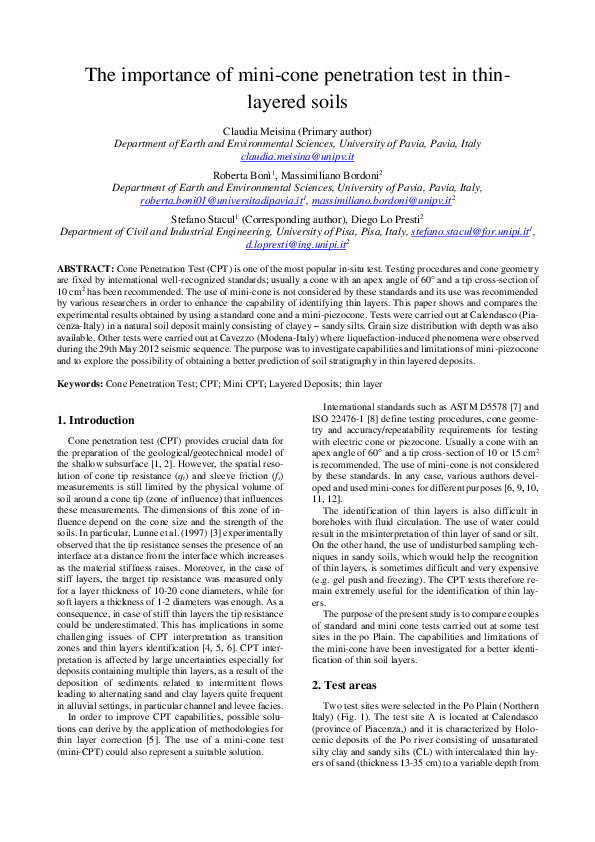 (PDF) The importance of mini-cone penetration test in thin- layered soils
