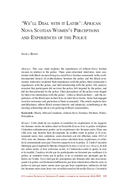 (PDF) We’ll Deal with it Later: African Nova Scotian Women’s ...