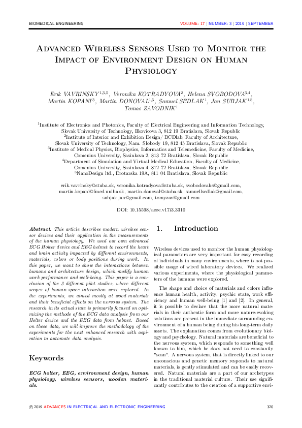 (PDF) Advanced Wireless Sensors Used to Monitor the Impact of Environment Design on Human Physiology