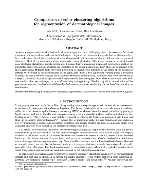 Pdf Comparison Of Color Clustering Algorithms For Segmentation Of