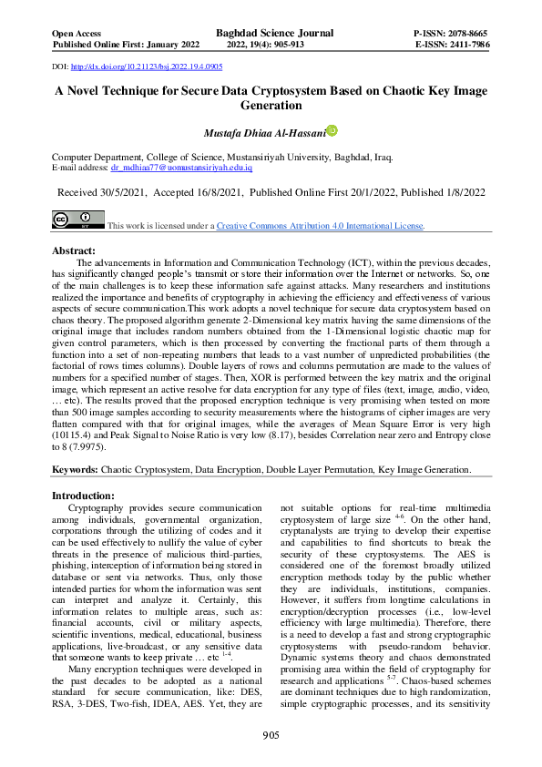 (PDF) A Novel Technique for Secure Data Cryptosystem Based on Chaotic Key Image Generation