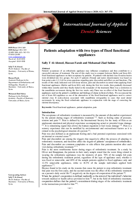 (PDF) Patients adaptation with two types of fixed functional appliances