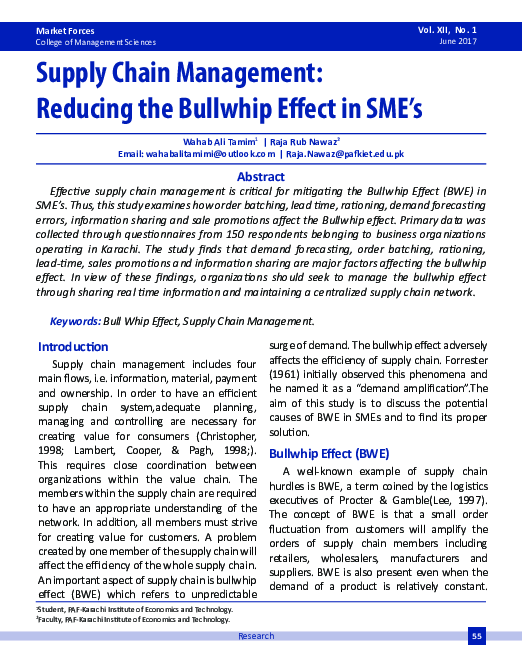 (PDF) Supply Chain Management: Reducing the Bullwhip Effect in SME’s