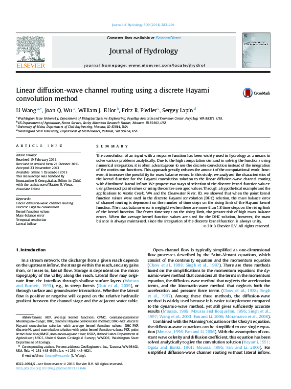(PDF) Linear diffusion-wave channel routing using a discrete Hayami convolution method