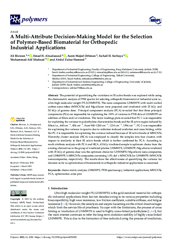 (PDF) A Multi-Attribute Decision-Making Model for the Selection of Polymer-Based Biomaterial for ...