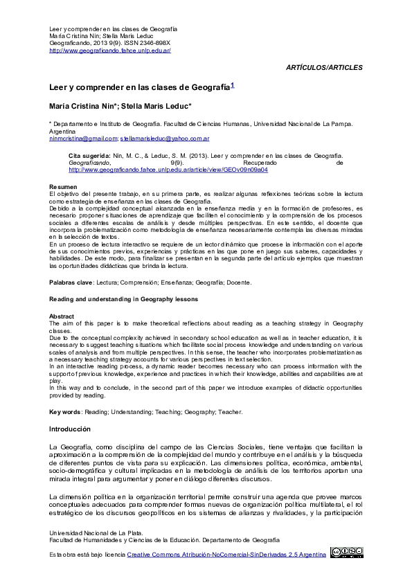 (PDF) Reading and understanding in Geography lessons