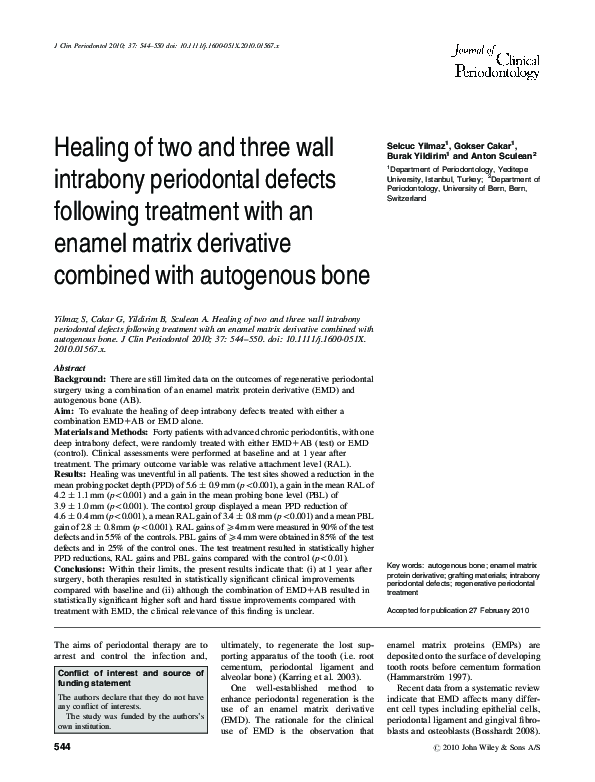 (PDF) Healing of two and three wall intrabony periodontal defects ...