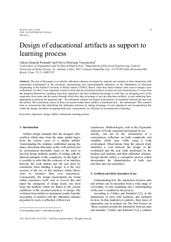 (PDF) Design of educational artifacts as support to learning process