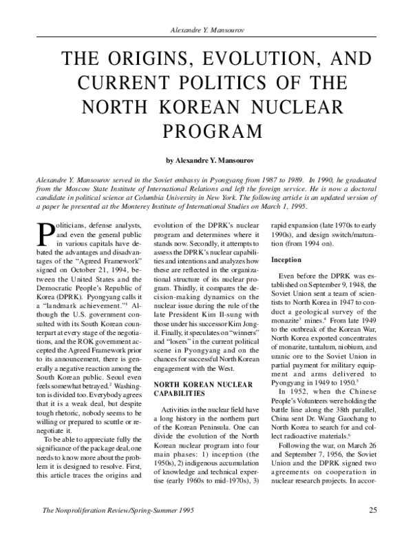 (PDF) The origins, evolution, and current politics of the North Korean ...