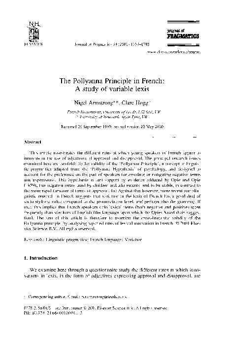 (PDF) The Pollyanna Principle in French: A study of variable lexis