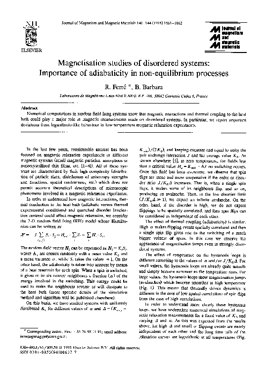 Pdf Adiabatic Influence On Magnetic Relaxation In Disordered Systems
