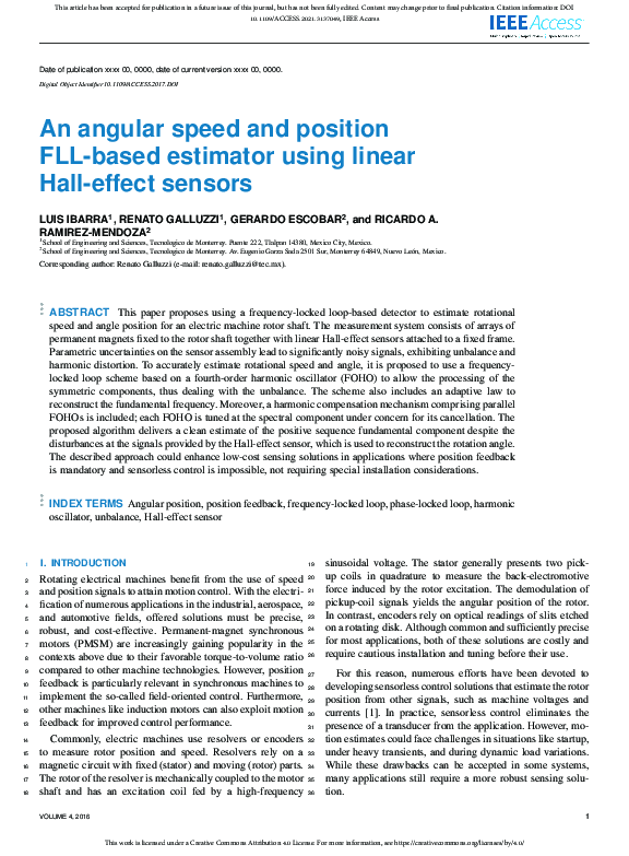 (PDF) An angular speed and position FLL-based estimator using linear Hall-effect sensors
