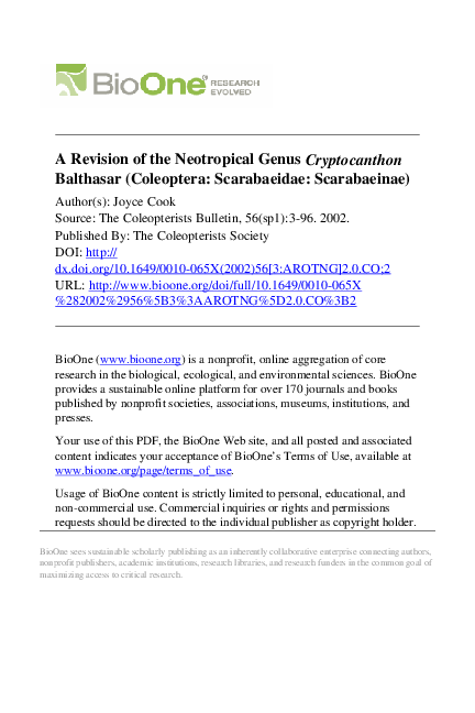 (PDF) A Revision of the Neotropical Genus Cryptocanthon Balthasar ...