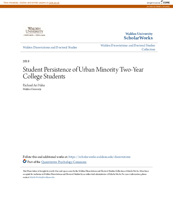 (PDF) Student Persistence of Urban Minority Two-Year College Students ...