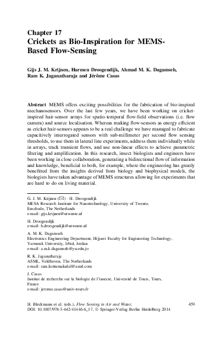 (PDF) Crickets as Bio-Inspiration for MEMS-Based Flow-Sensing