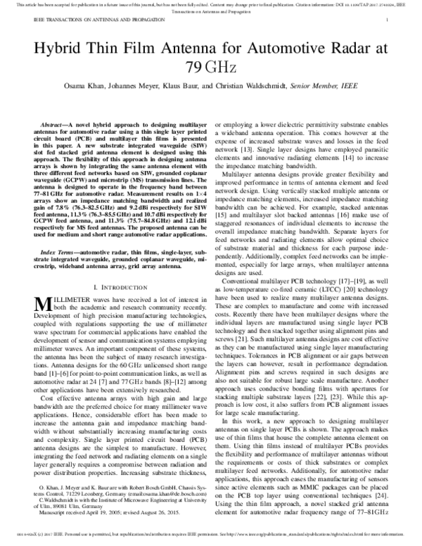(PDF) Hybrid Thin Film Antenna for Automotive Radar at 79 GHz