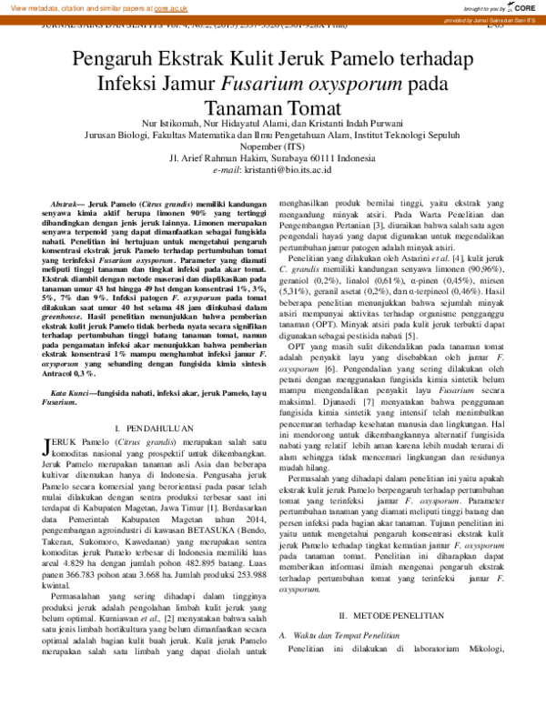 (PDF) Pengaruh Ekstrak Kulit Jeruk Pamelo terhadap Infeksi Jamur ...