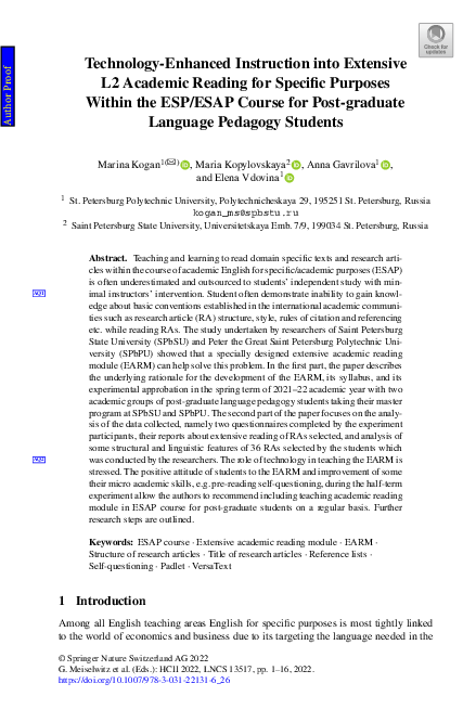 (PDF) Technology-Enhanced Instruction into Extensive L2 Academic Reading for Specific Purposes ...