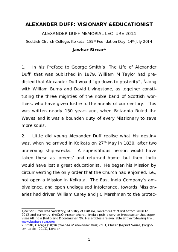 (PDF) ALEXANDER DUFF: VISIONARY & EDUCATIONIST
