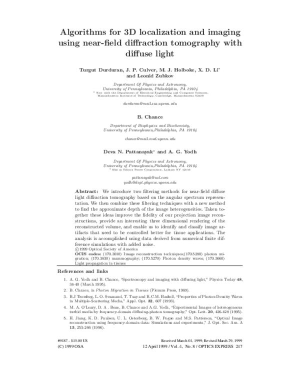 Pdf Algorithms For 3d Localization And Imaging Using Near Field