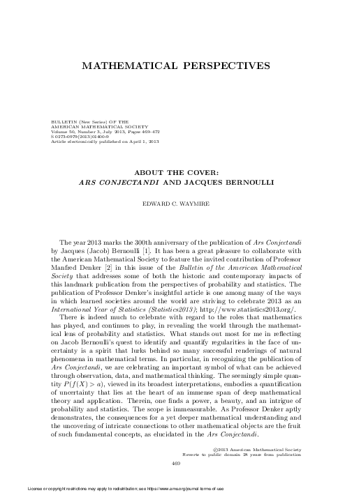(PDF) About the cover: Ars Conjectandi and Jacques Bernoulli