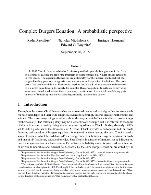 (PDF) Complex Burgers Equation: A Probabilistic Perspective