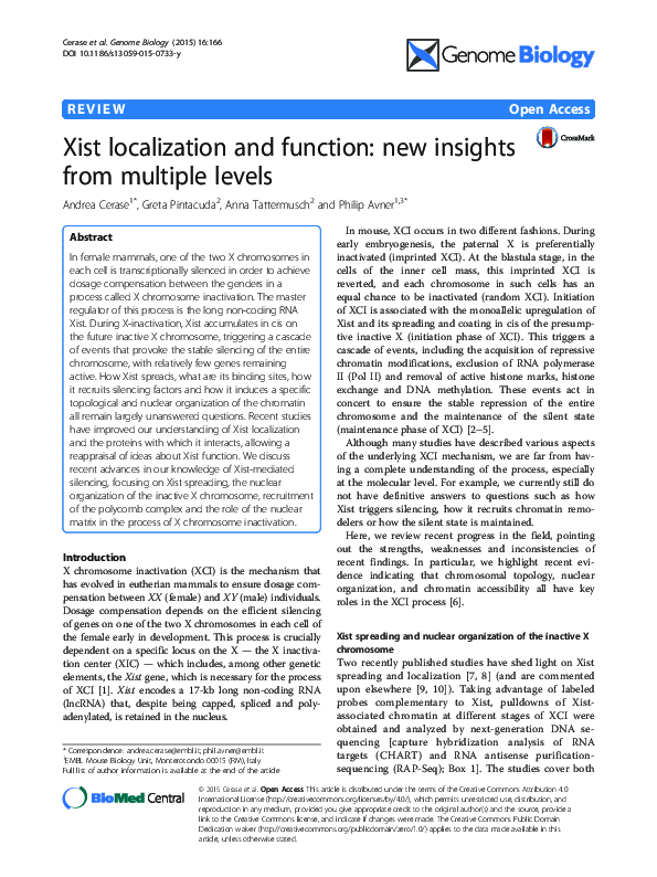 (PDF) Xist localization and function: new insights from multiple levels