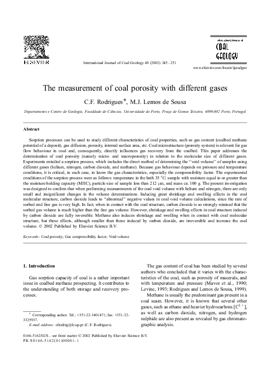 (PDF) The measurement of coal porosity with different gases