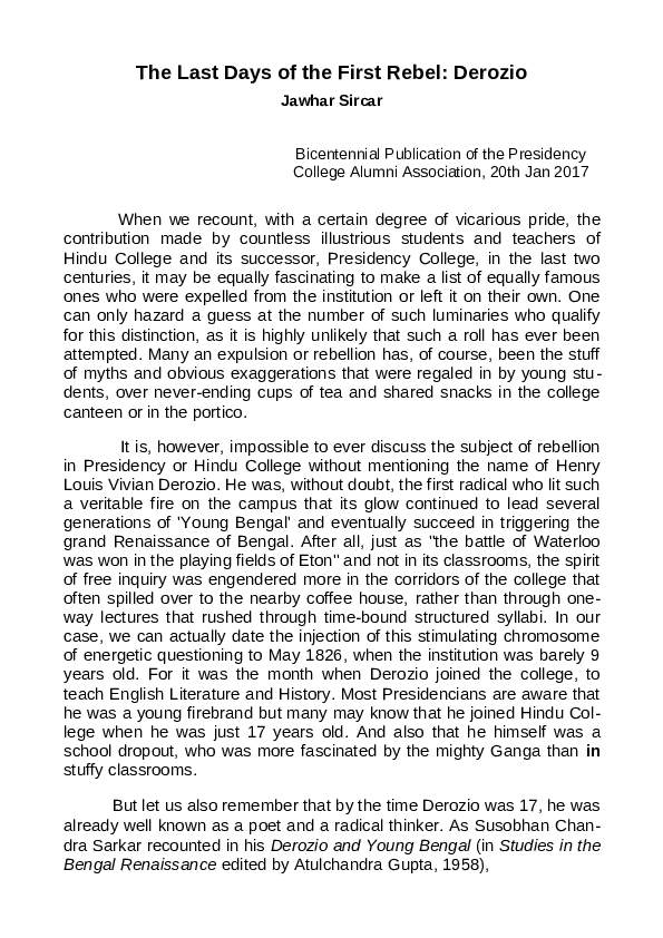 (PDF) The Last Days of the First Rebel: Derozio
