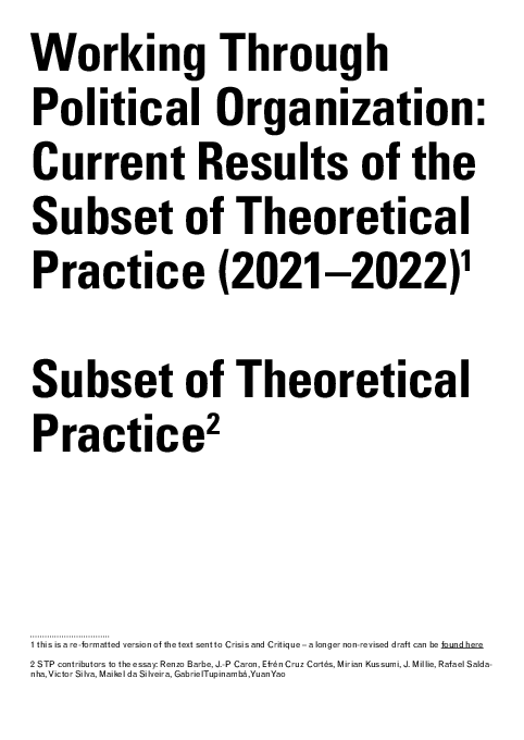 (PDF) Working Through Political Organization: Current Results of the ...