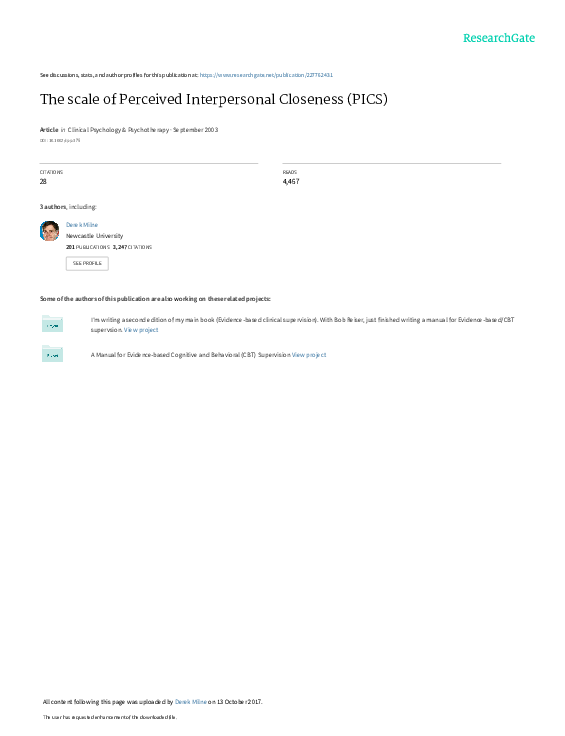 (PDF) The scale of perceived interpersonal closeness (PICS)