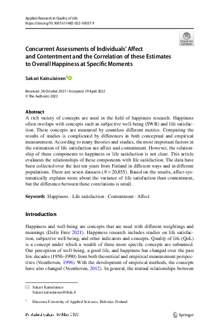 (PDF) Concurrent Assessments of Individuals’ Affect and Contentment and ...