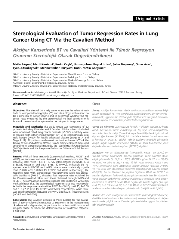 (PDF) Stereological Evaluation of Tumor Regression Rates in Lung Cancer ...