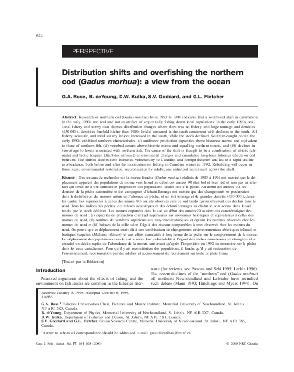 (PDF) Cod Distribution Shifts and Overfishing Effects