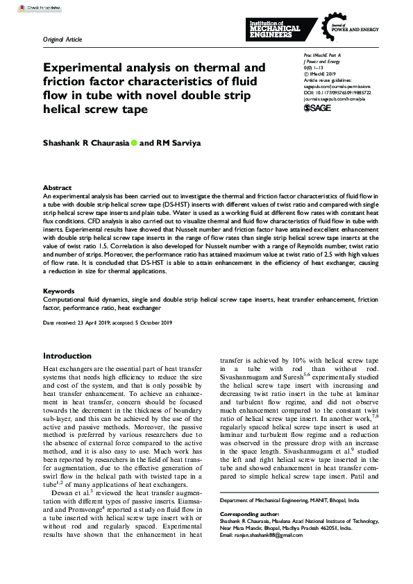 (PDF) Experimental analysis on thermal and friction factor characteristics of fluid flow in tube ...