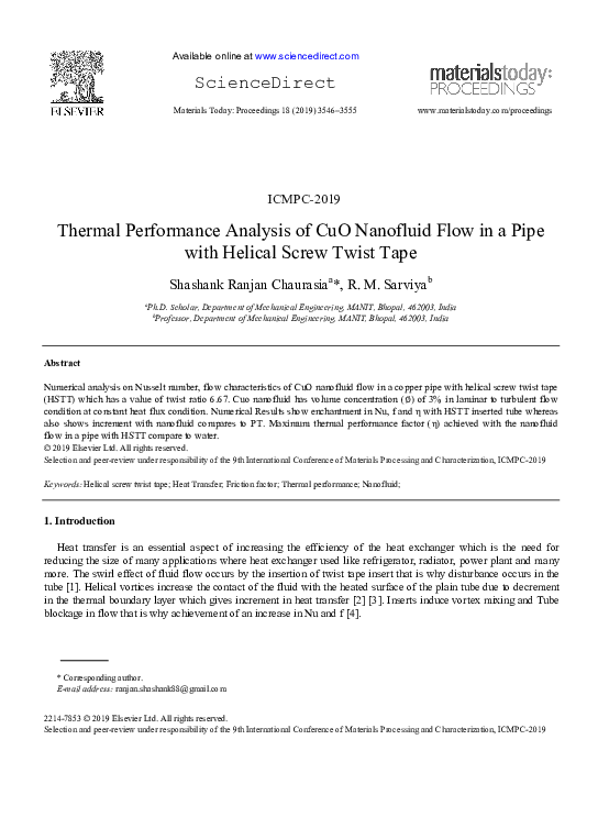 (PDF) Thermal Performance Analysis of CuO Nanofluid Flow in a Pipe with ...