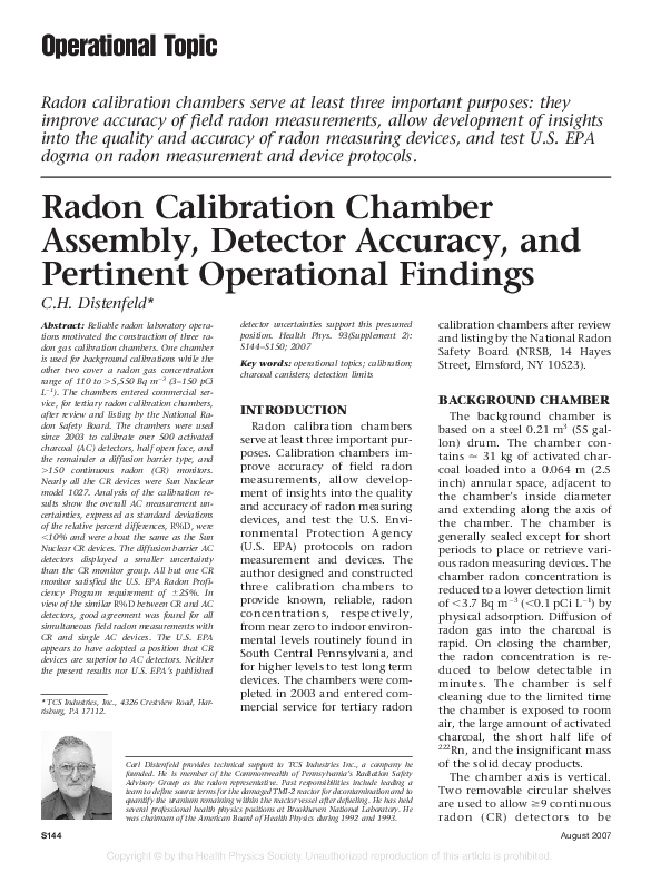 (PDF) Radon Calibration Chamber Assembly, Detector Accuracy, and ...