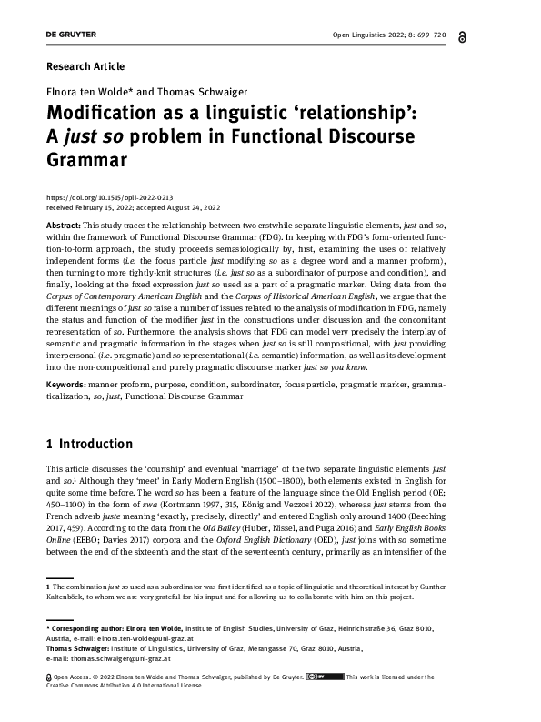 (PDF) Modification as a linguistic 'relationship': A "just so" problem ...