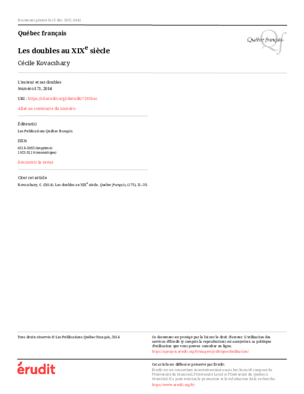 (PDF) Les doubles au XIXe siècle