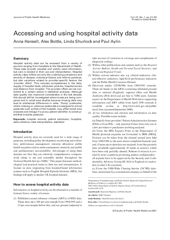 (PDF) Accessing and using hospital activity data | Paul Aylin ...