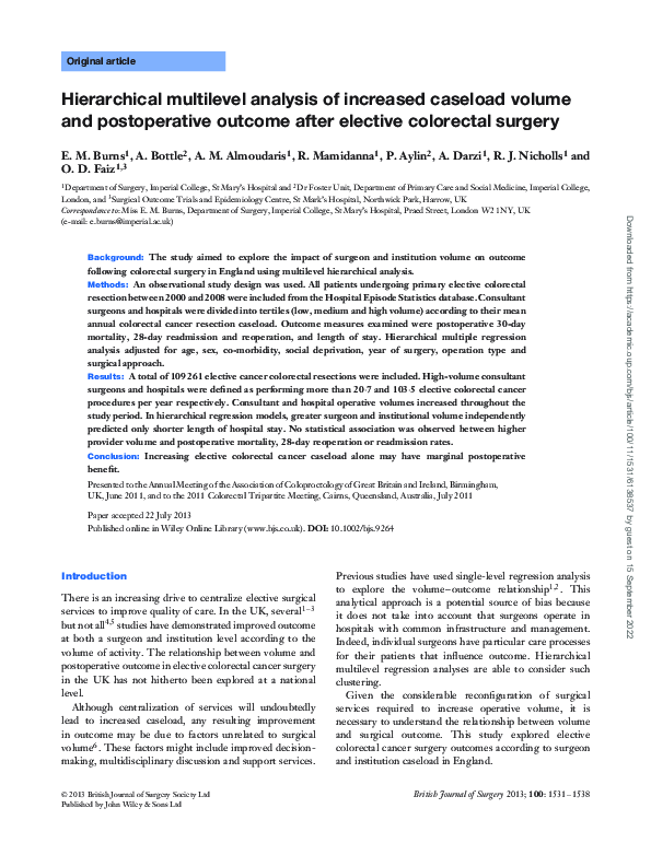 (PDF) Hierarchical multilevel analysis of increased caseload volume and postoperative outcome ...