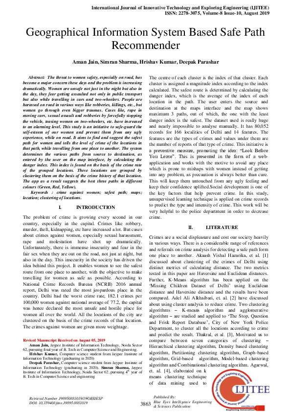 (PDF) Geographical Information System Based Safe Path Recommender