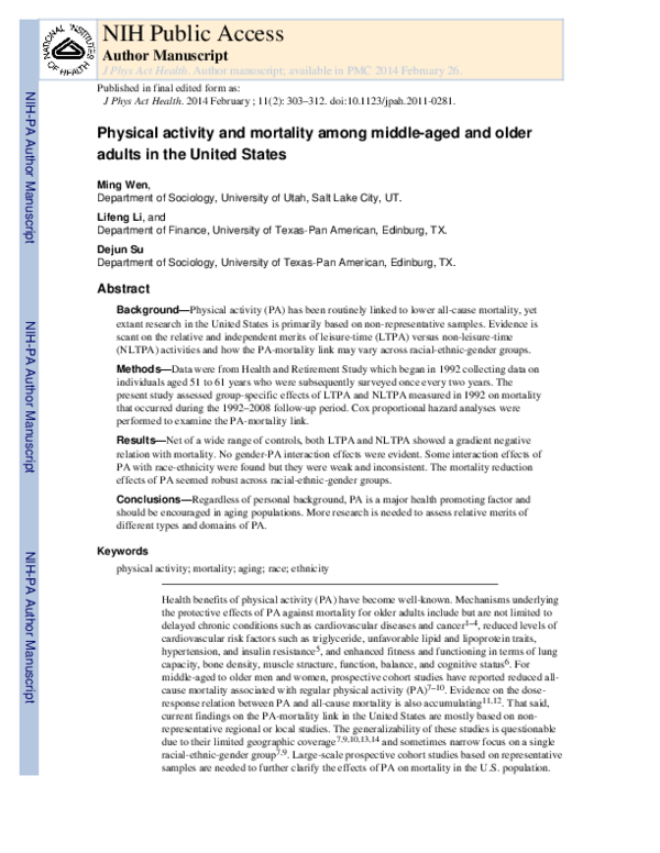Pdf Physical Activity And Mortality Among Middle Aged And Older 5413