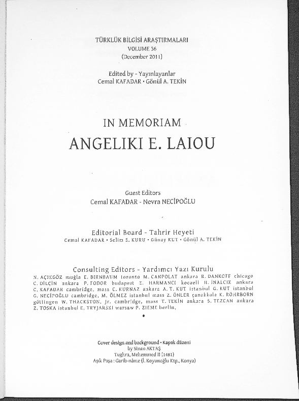 (PDF) Angeliki E. Laiou Hatıra Sayısı (In Memoriam Angeliki E. Laiou ...