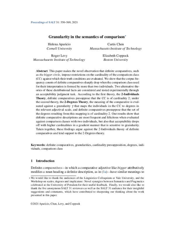 (PDF) Granularity in the semantics of comparison